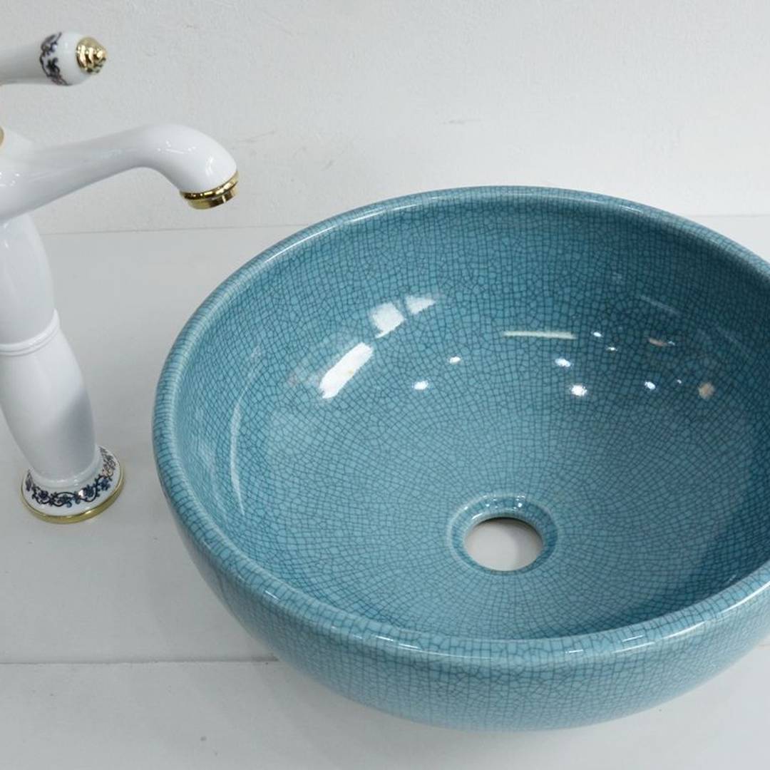Crackle Effect Blue Vintage Basin — Lock and Handle