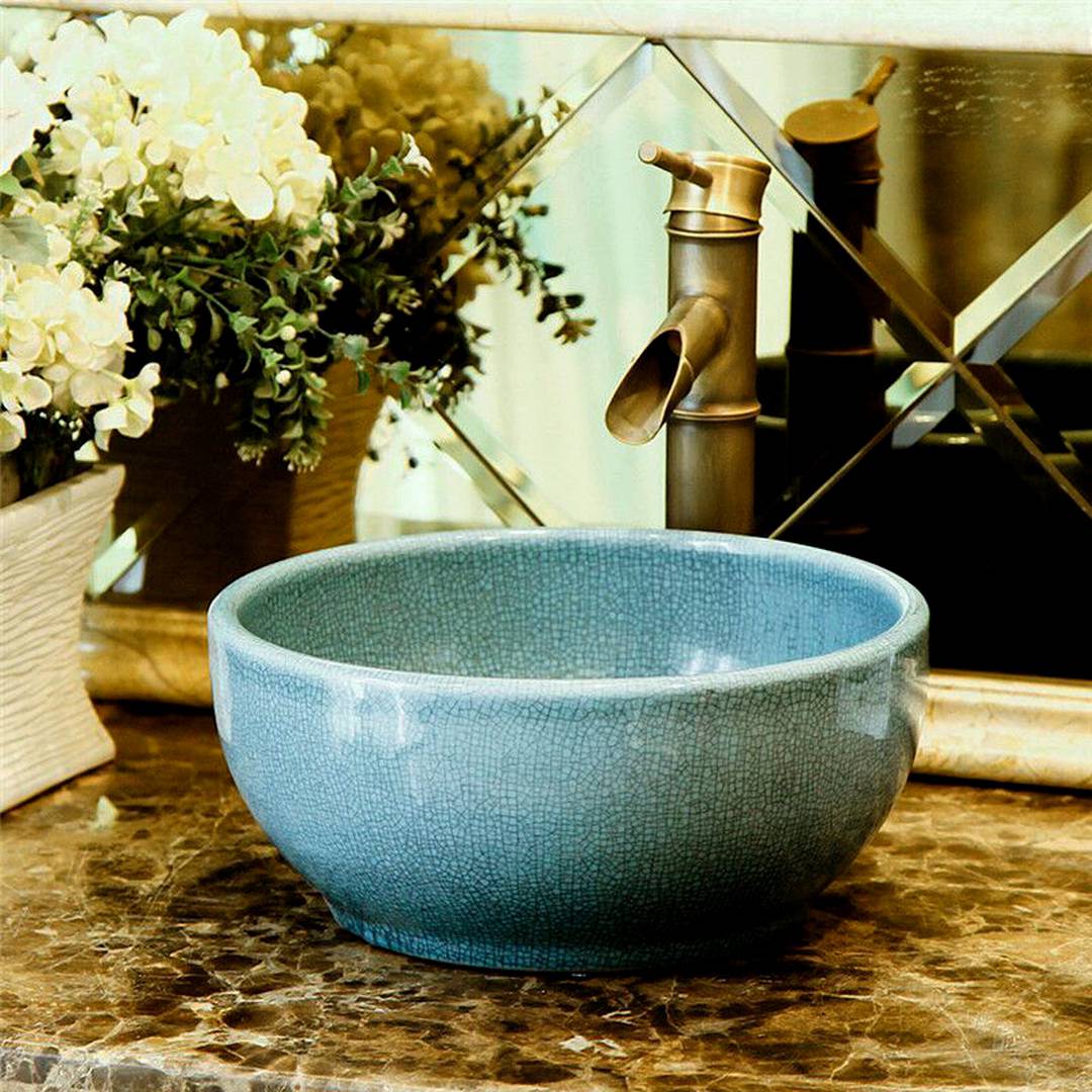 Crackle Effect Blue Vintage Basin — Lock and Handle